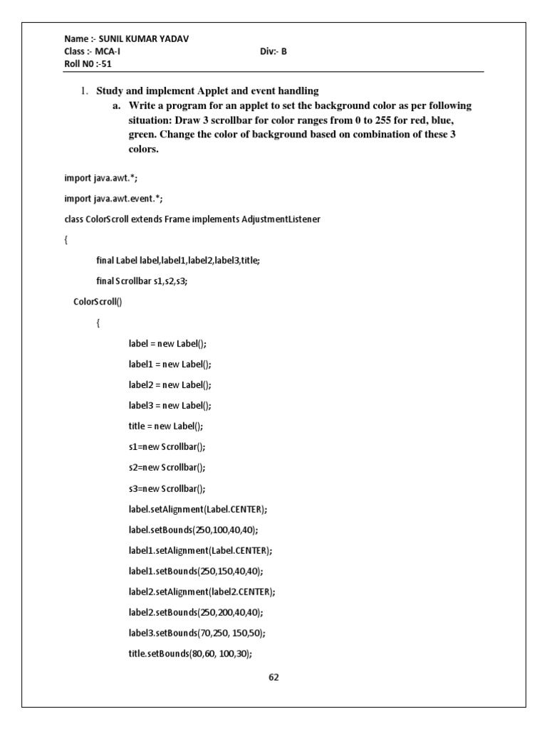 Java Applet and Event Handling Examples | PDF | Menu (Computing ...