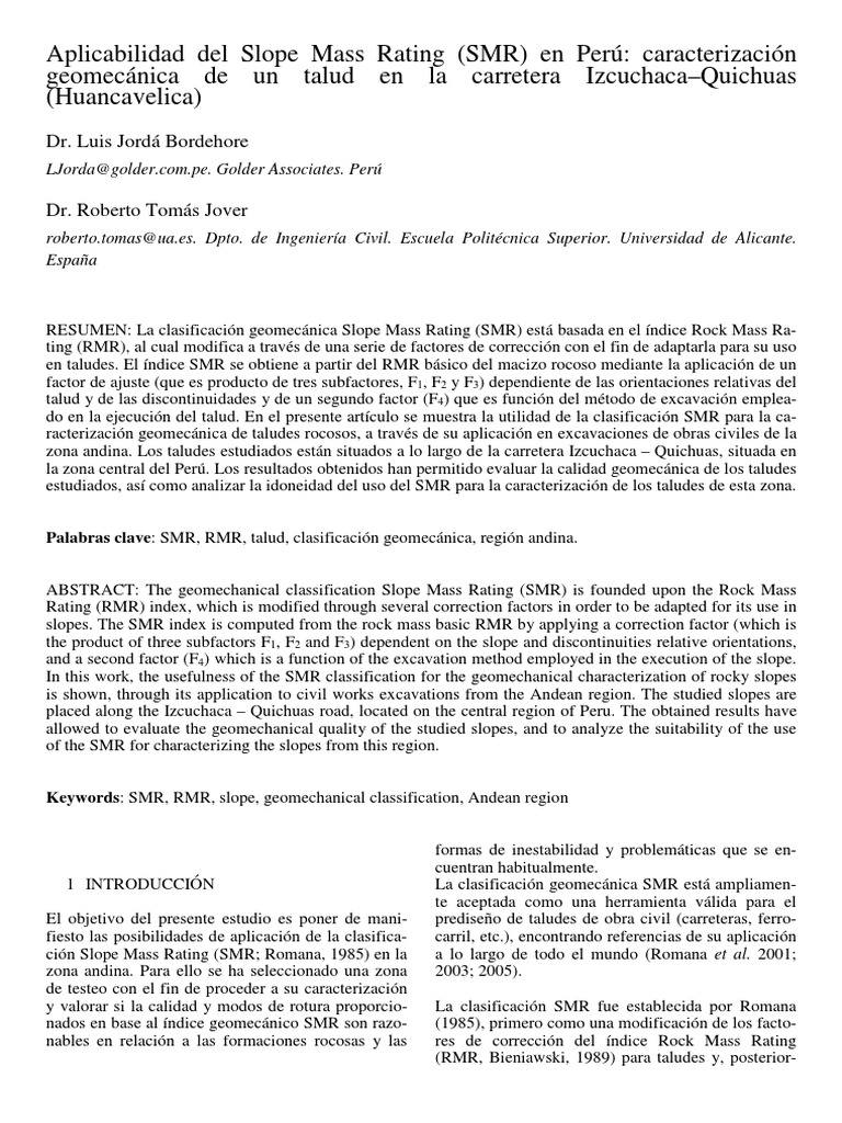 Aplicabilidad Del Slope Mass Rating (SMR) | PDF | Naturaleza