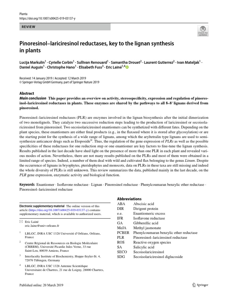 Pinoresinol-Lariciresinol Reductases, Key To The Lignan Synthesis in ...