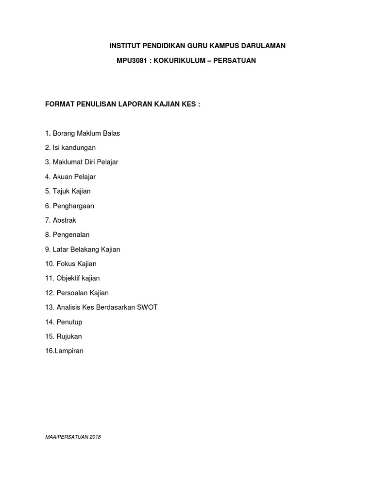 Format Penulisan Laporan Kajian Kes | PDF