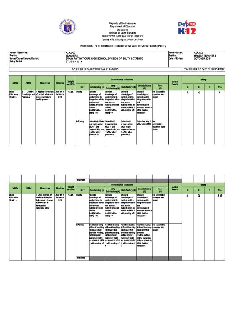 Automated Ipcrf From 2018 PPST Rpms | PDF | Learning | Curriculum
