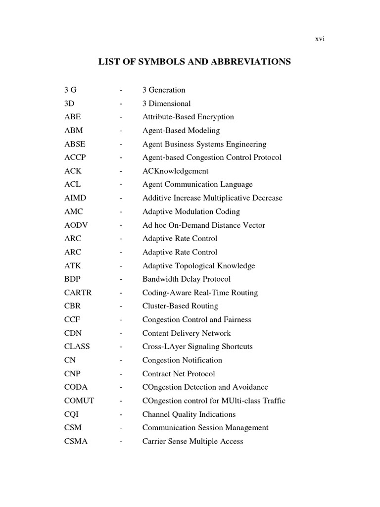 List of Symbols and Abbreviations | PDF | Network Congestion | Computer ...