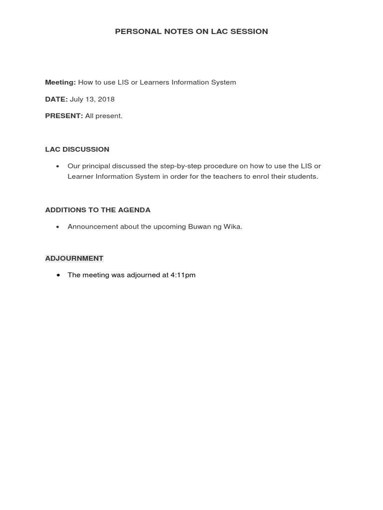 Minutes of Lac Session | PDF