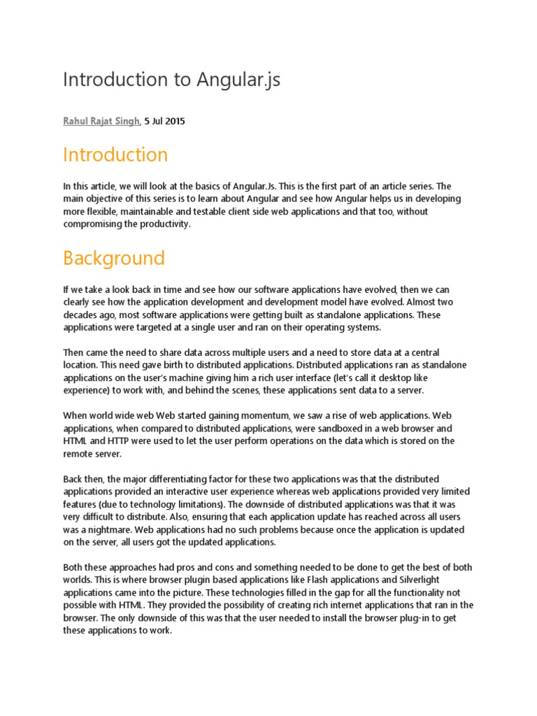 Introduction To Angular | Download Free PDF | Web Application | Angular Js