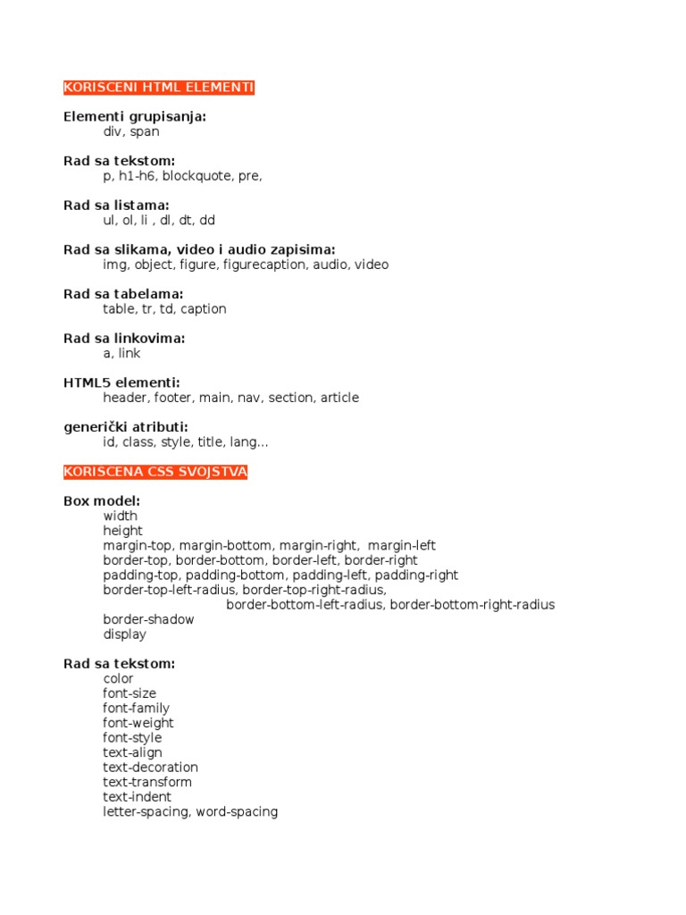 Elementi Grupisanja:: Korišćeni HTML Elementi | PDF