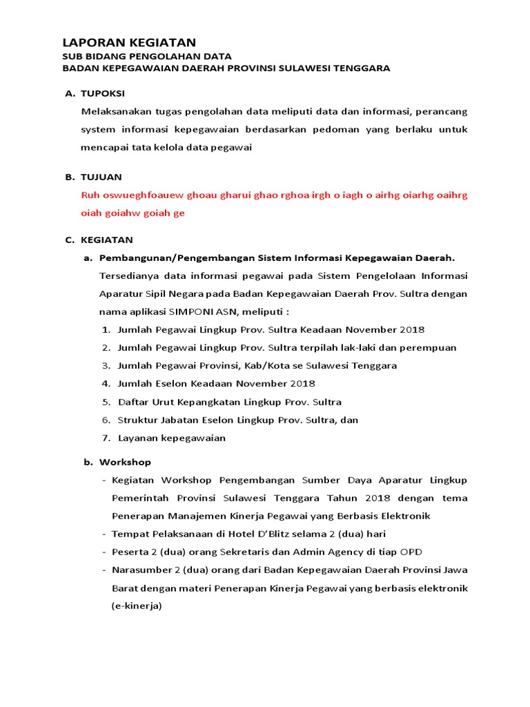 Contoh Laporan Kegiatan Sub Pengolahan Data | PDF
