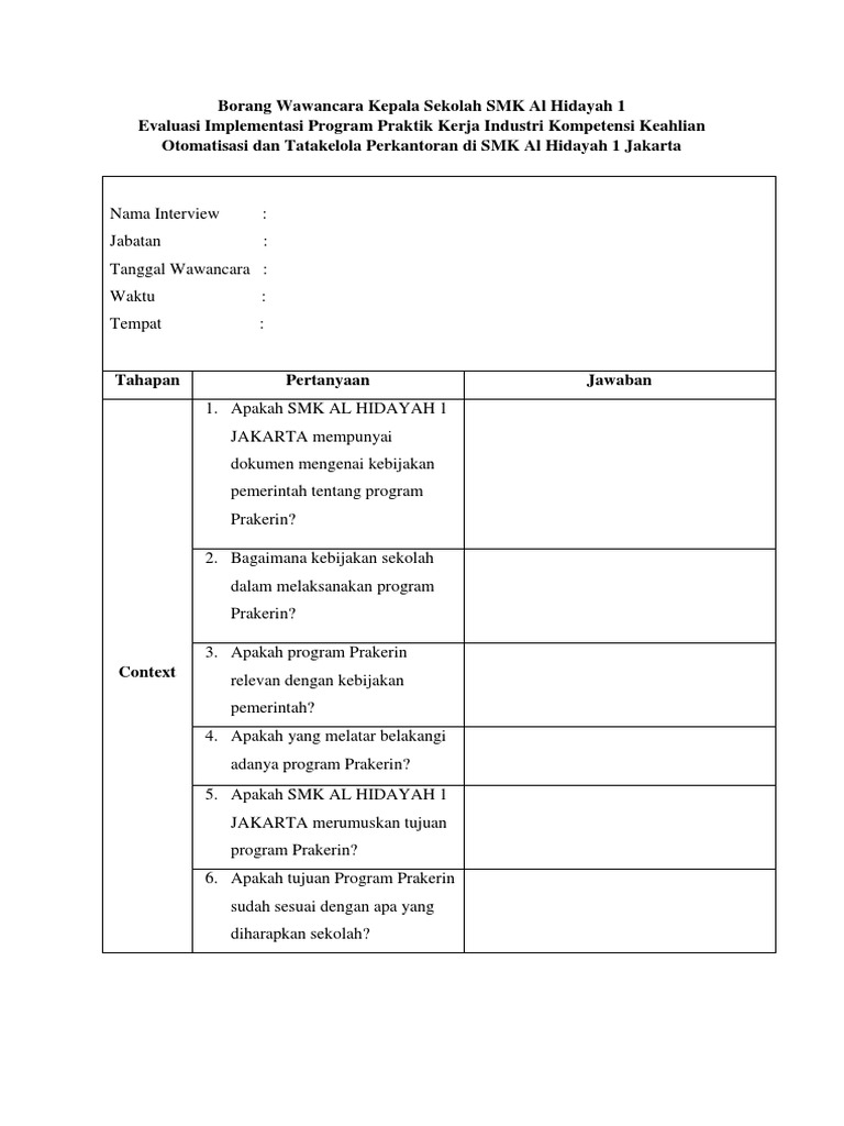 Borang Wawancara | PDF