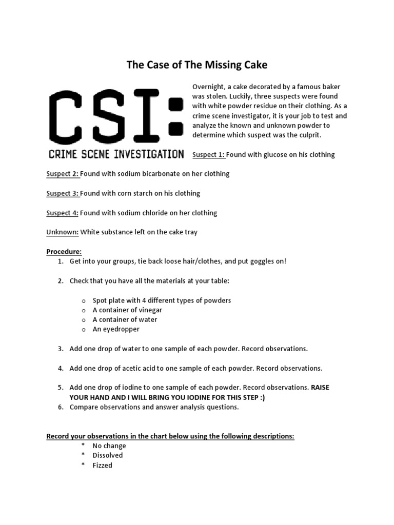 The Case of The Missing Cake | PDF