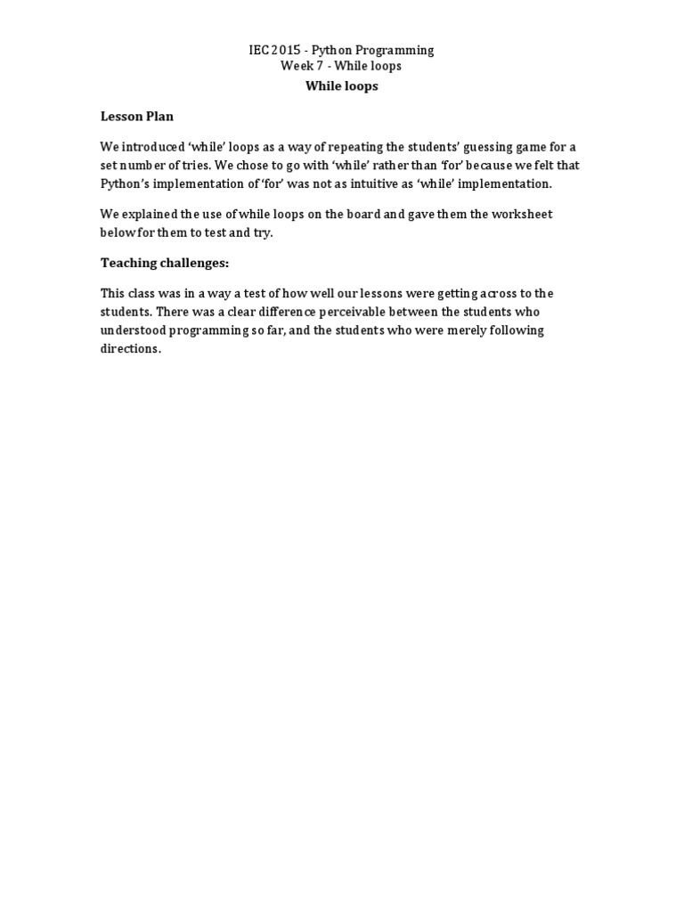 While Loops Lesson Plan | PDF