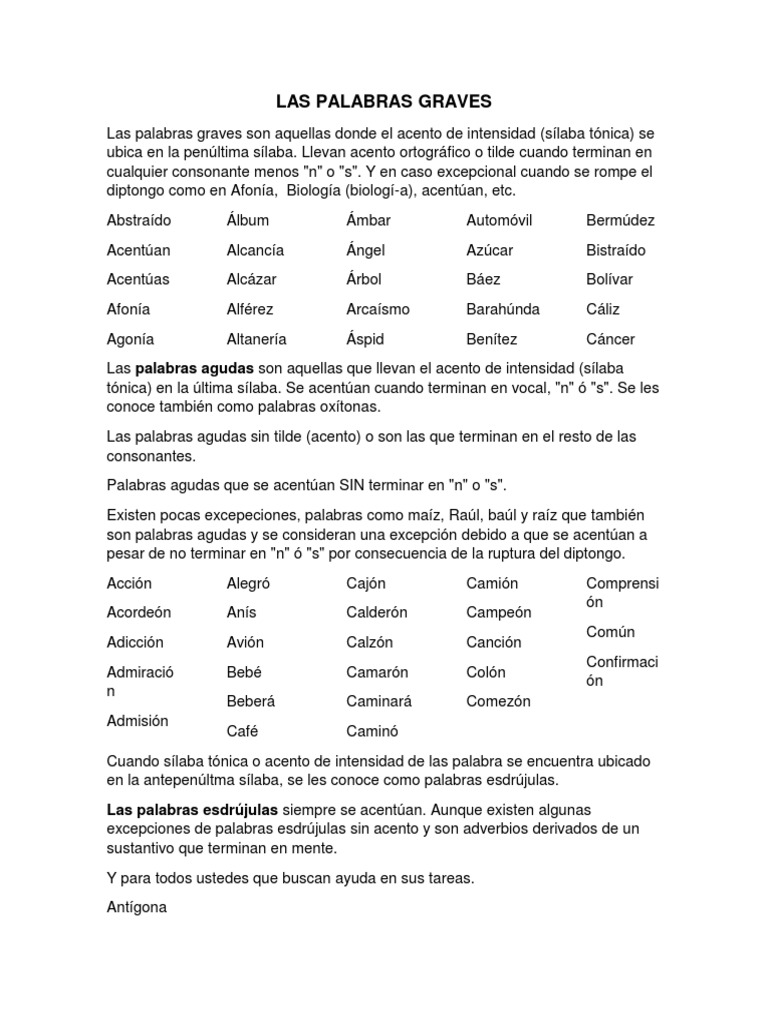 Las Palabras Graves | PDF | Fonología | Fonética