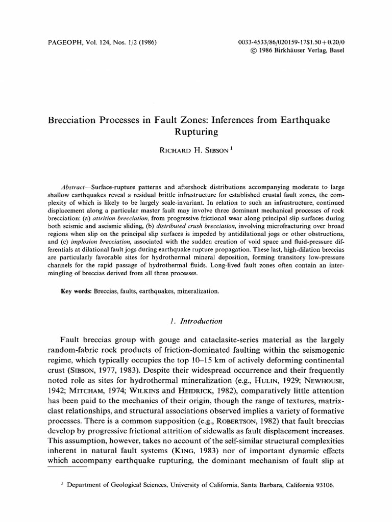 Sibson, 1986 PDF | PDF | Earthquakes | Fault (Geology)