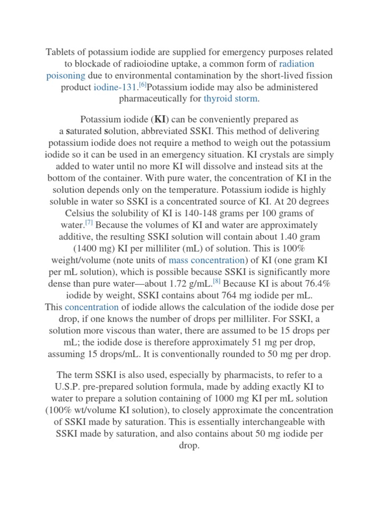 SSKI: Dosage and Preparation Guide | PDF | Iodine | Chemical Elements