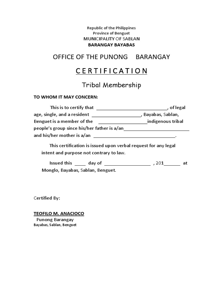 Indigenous Tribal Membership Certification | PDF