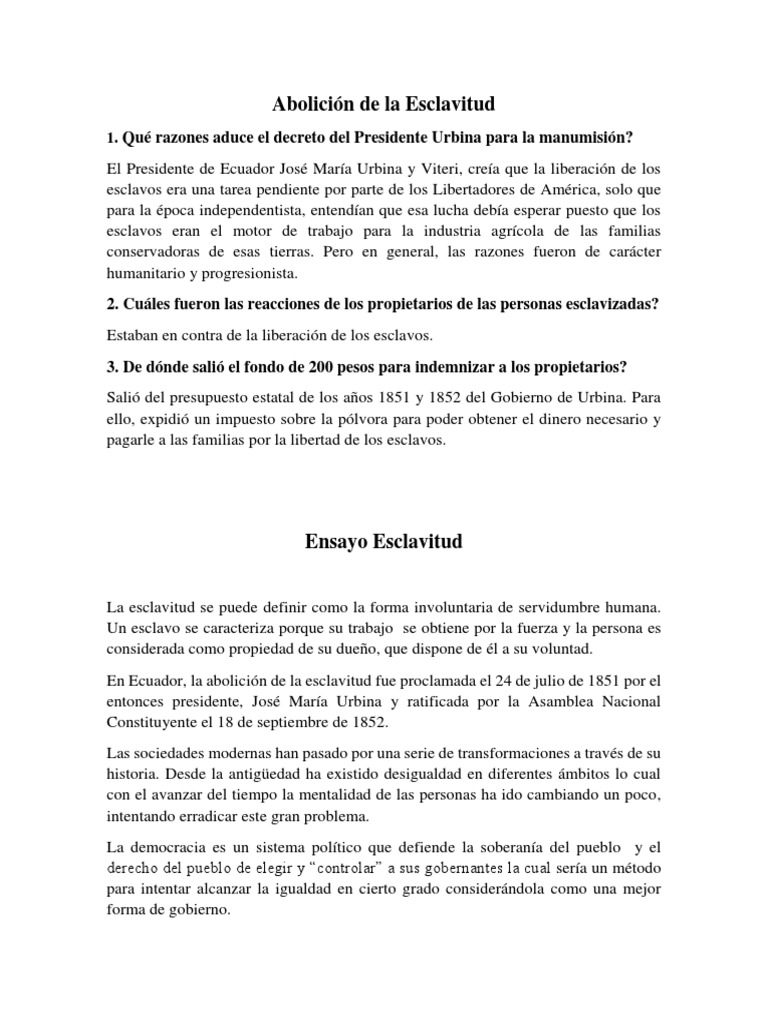 Abolición de la Esclavitud en Ecuador 1851 | PDF | Esclavitud ...