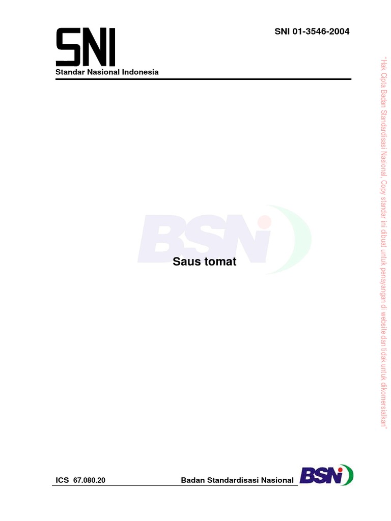 Saus Tomat - SNI 01-3546-2004 | PDF