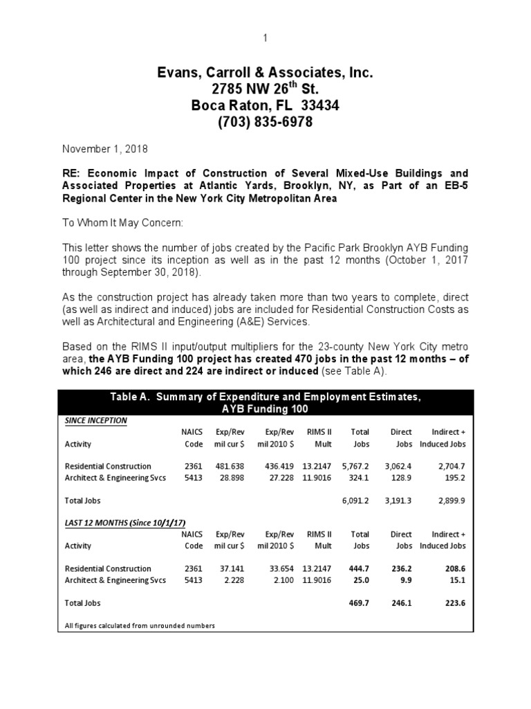 Atlantic Yards II Job Creation Report, Evans Carroll | PDF