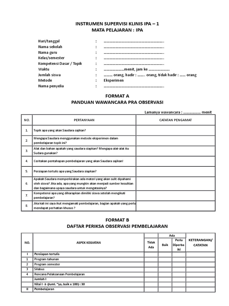 Instrumen Supervisi Klinis Ipa | PDF