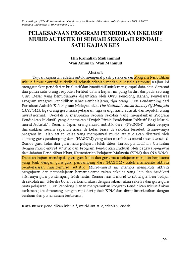 Pelaksanaan Program Pendidikan Inklusif Murid Autistik Di Sebuah ...