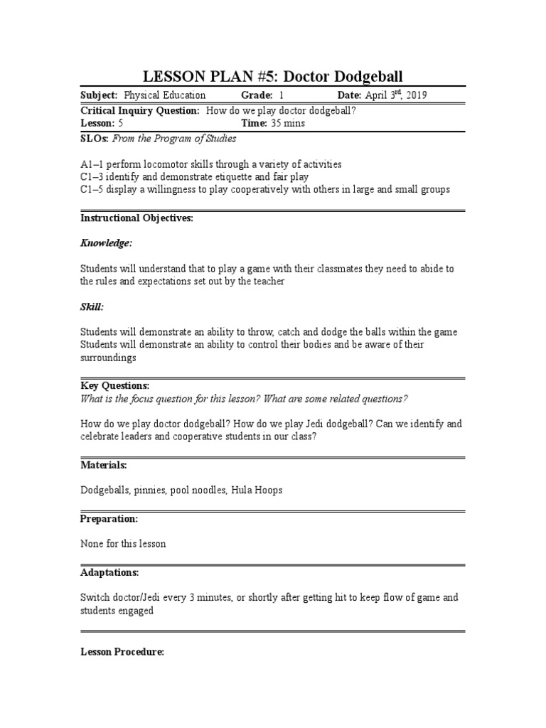 Grade 1 Pe Lesson 5 | PDF | Physical Education | Teachers