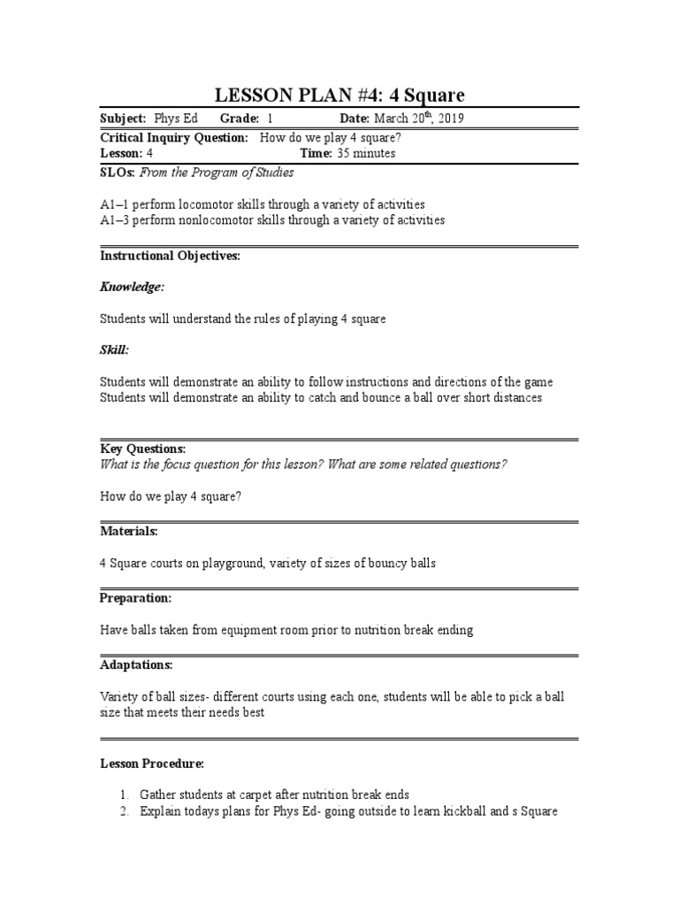 Grade 1 Pe Lesson 4 | PDF