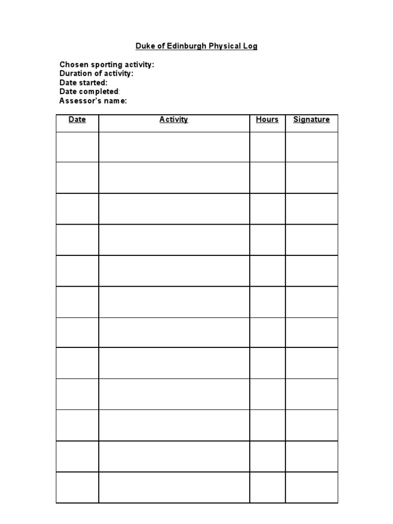 Duke of Edinburgh Physical Log Template | PDF