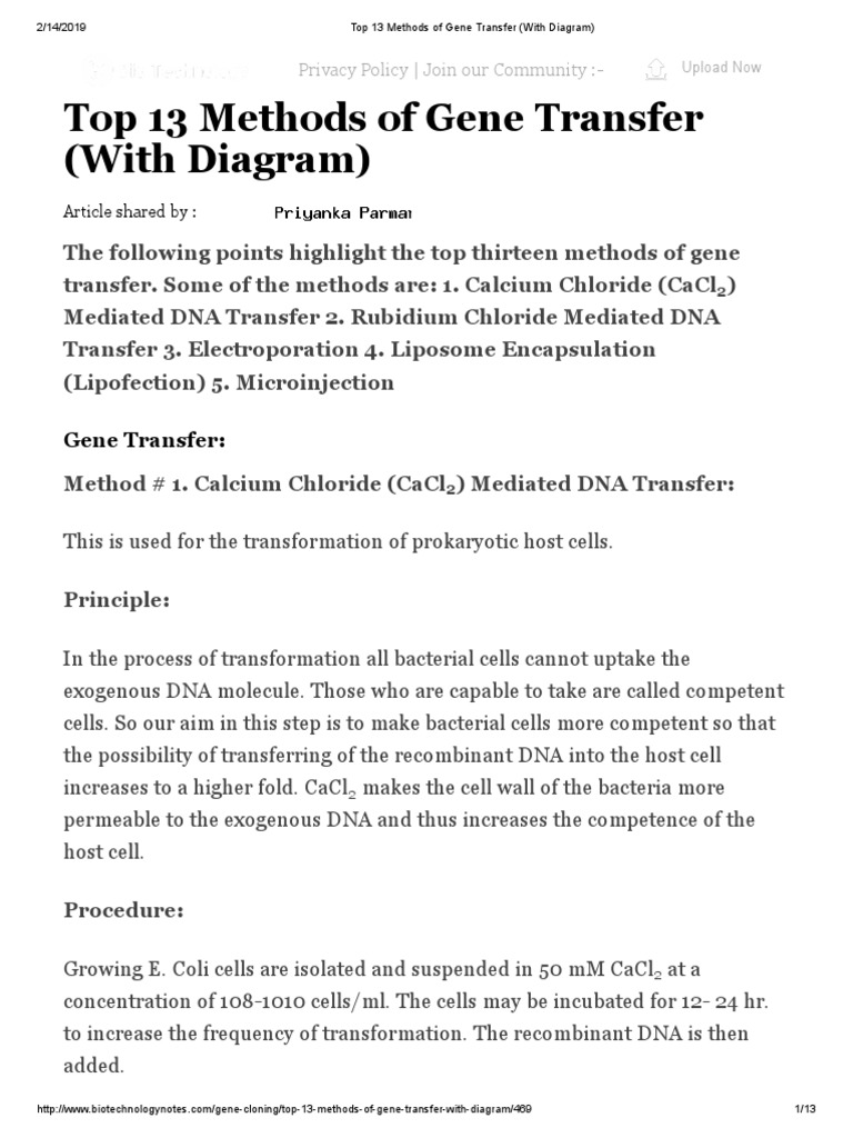 Top 13 Methods of Gene Transfer (With Diagram) | PDF | Transformation ...