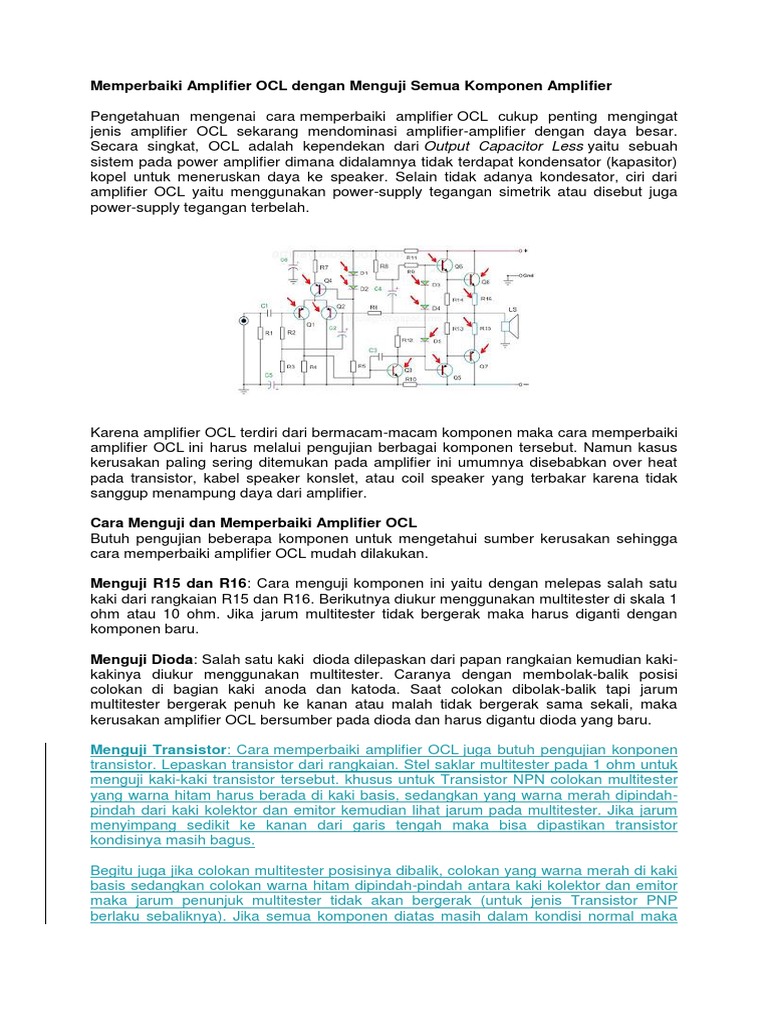 Memperbaiki Amplifier OCL Dengan Menguji Semua Komponen Amplifier | PDF