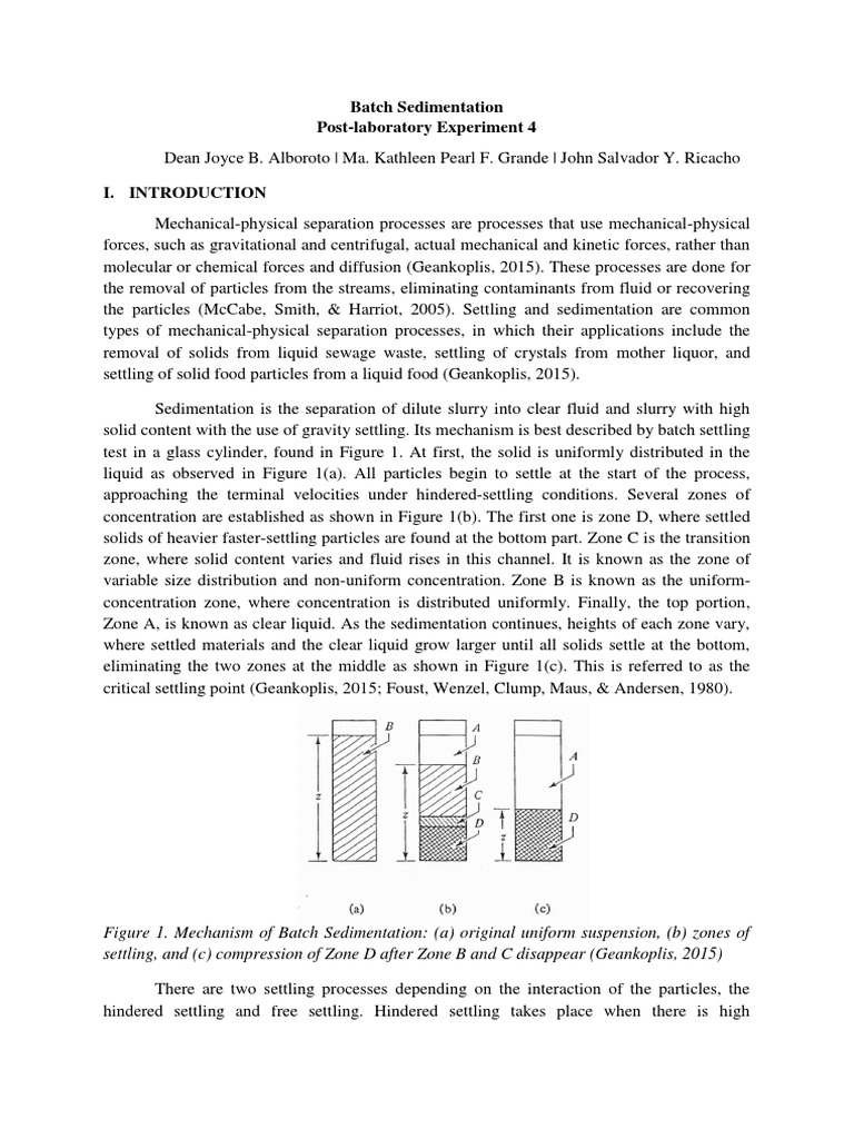 Batch Sedimentation Post-Laboratory Experiment 4 | PDF | Soft Matter ...