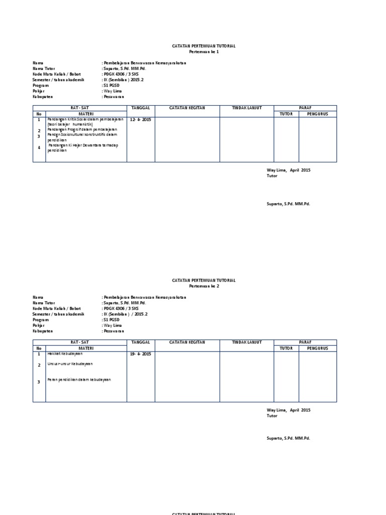 Catatan Pertemuan Tutorial | PDF