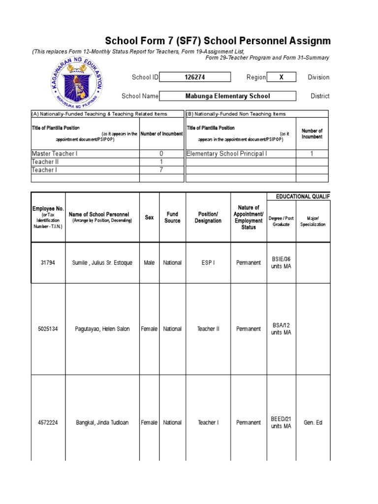 SF 7 Sample Form | PDF | Government