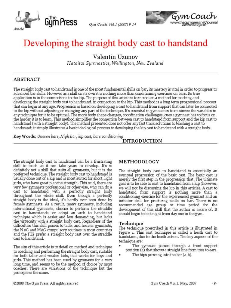 Developing The Straight Body Cast To Handstand | PDF | Gymnastics ...