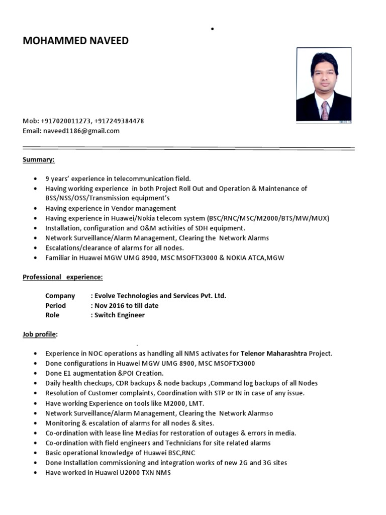 Resume Mohammed Naveed PDF | PDF | Computer Network | Telecommunications