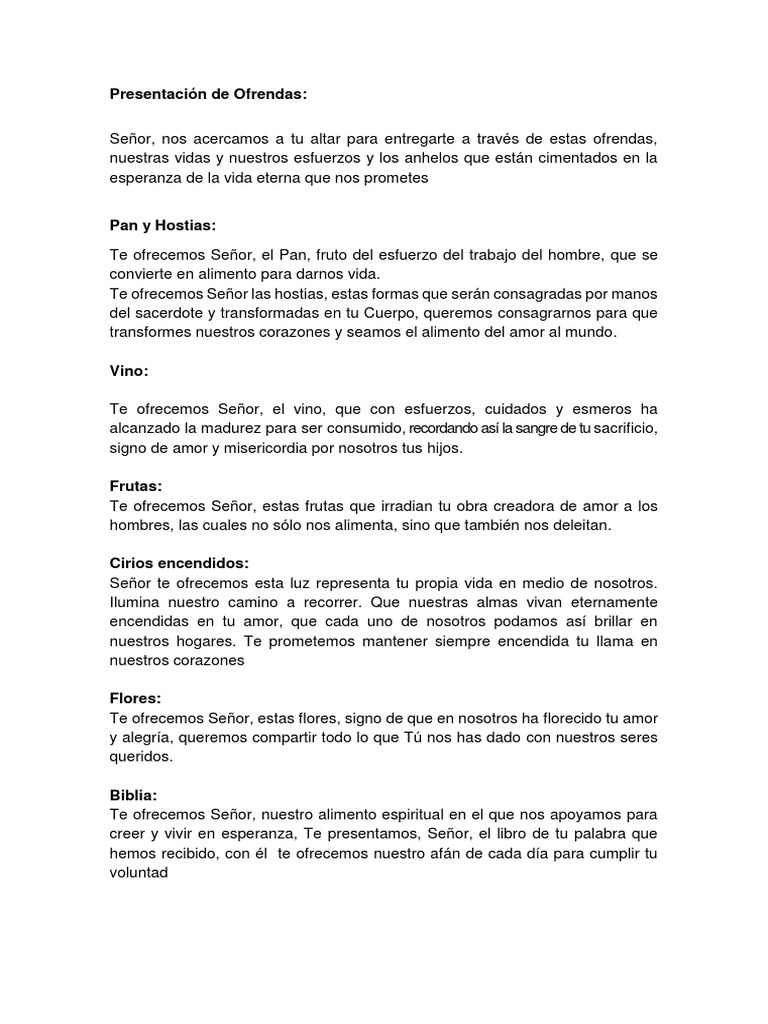 Presentación de Ofrendas | PDF | eucaristía | Amor