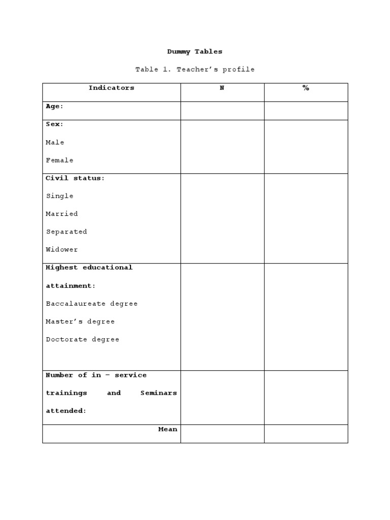 Dummy Table | PDF