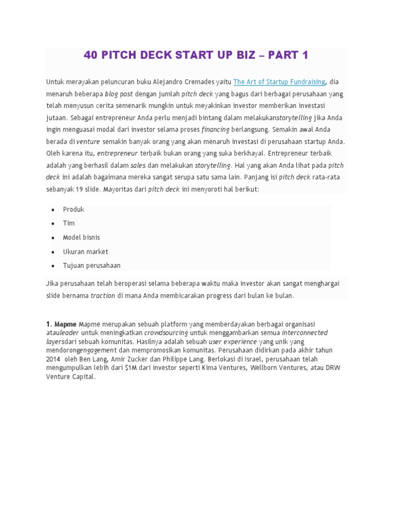 Contoh Pitch Deck Startup Terbaik | PDF | Bisnis | Komputer