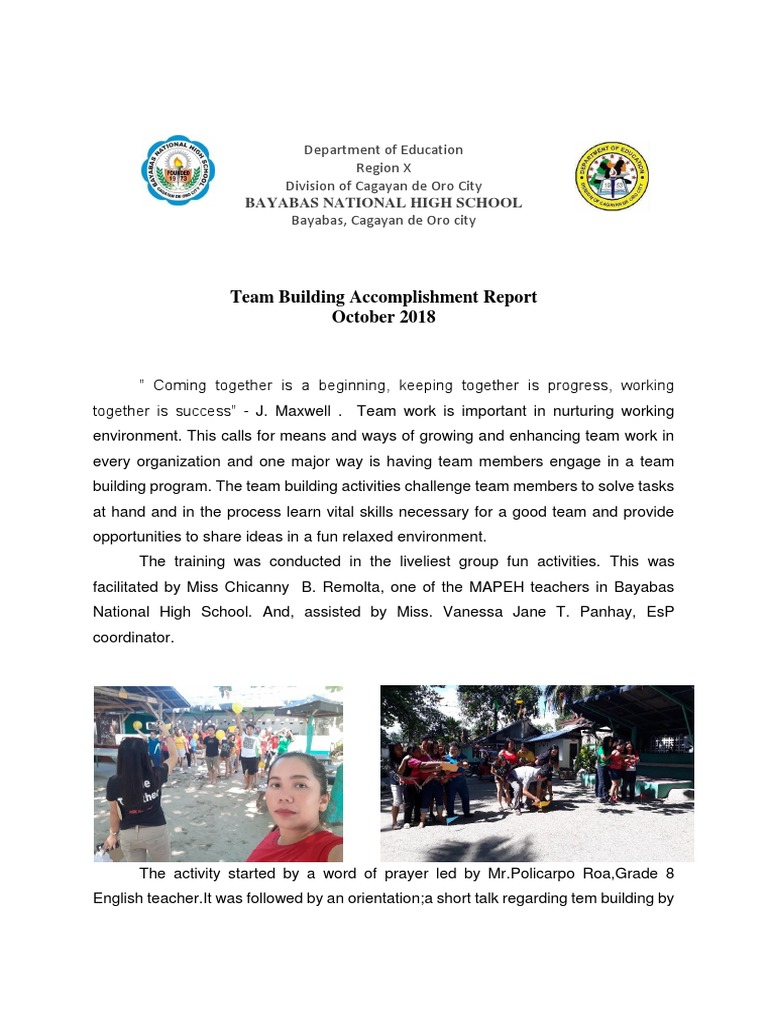 Team Building Accomplishment Report | PDF | Faith