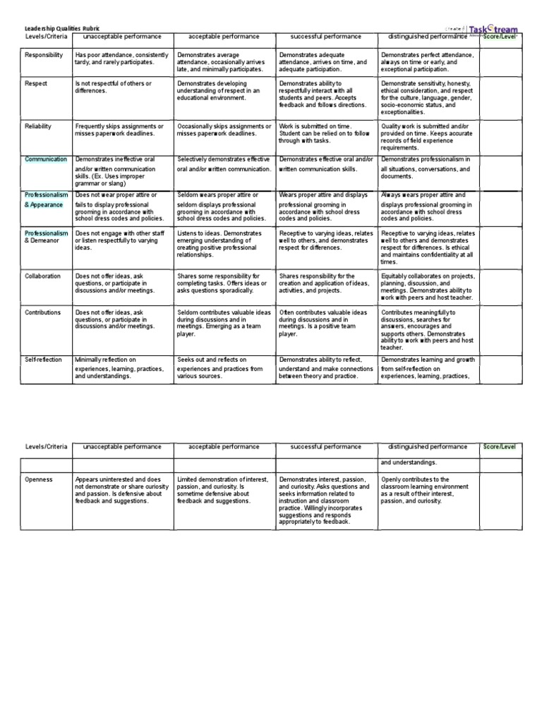 Leader Quality Rubric | PDF | Curiosity | Clothing