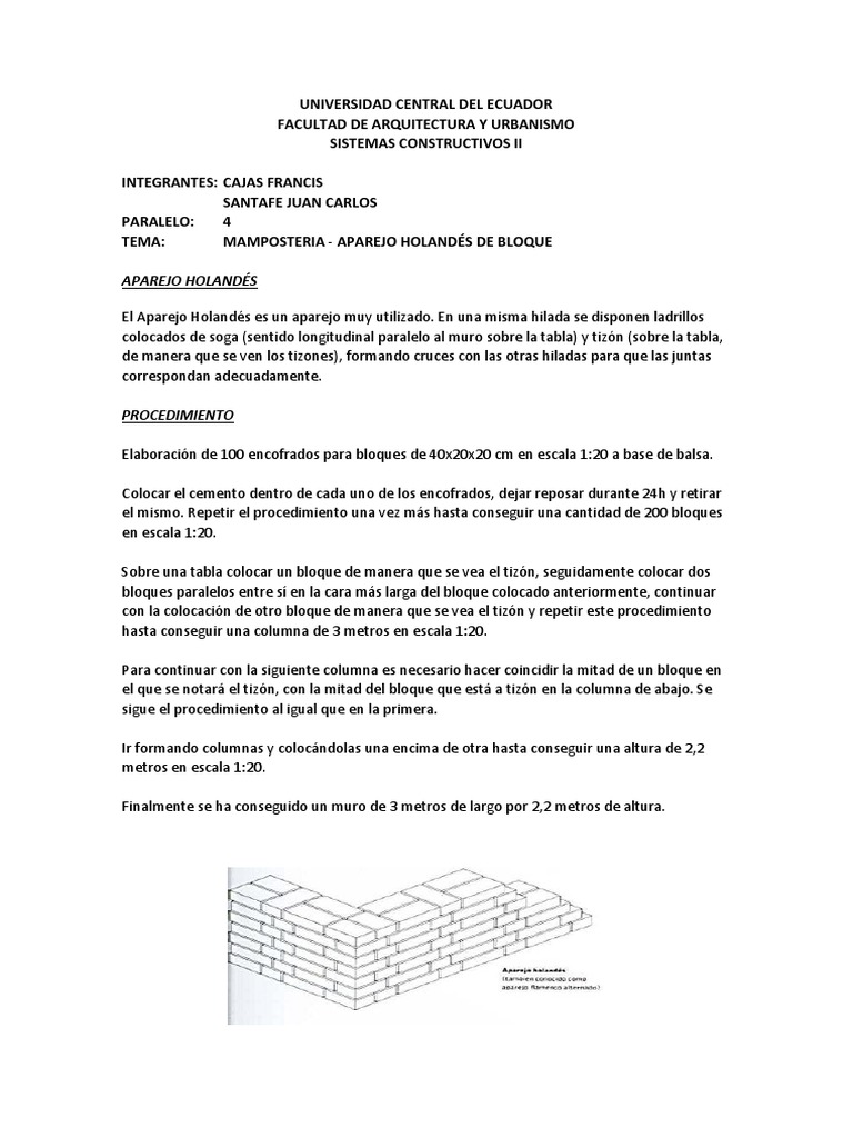 Aparejo Holandés en Mampostería | PDF | Ciencias sociales | Hogar ...