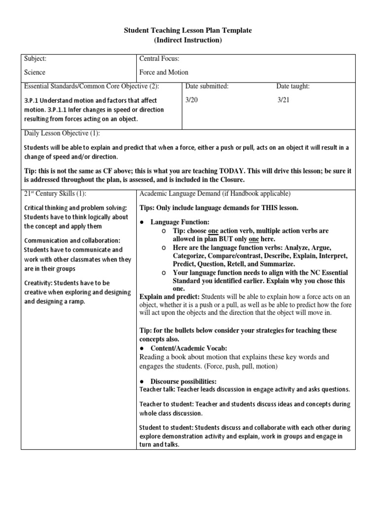 Science Lesson Plan: Force and Motion | PDF | Force | Lesson Plan