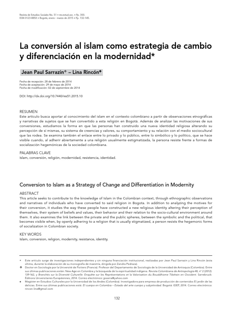 La Conversión Al Islam Como Estrategia de Cambio y Diferenciación en La ...