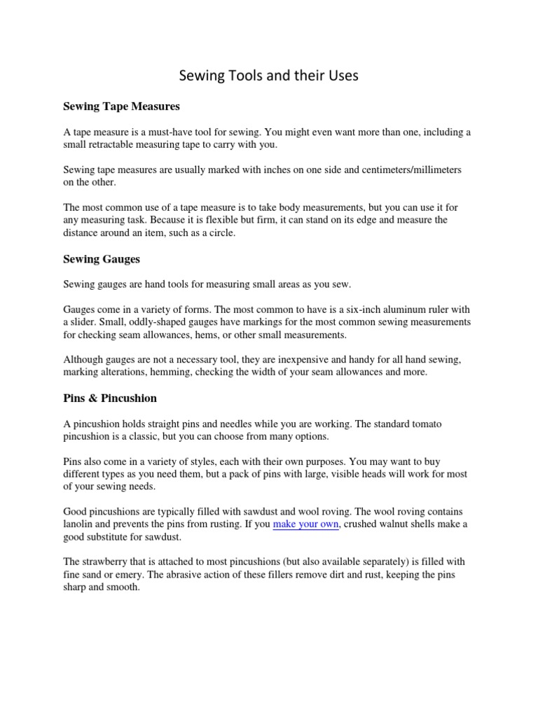 Sewing Tools and Their Uses | PDF | Scissors | Sewing