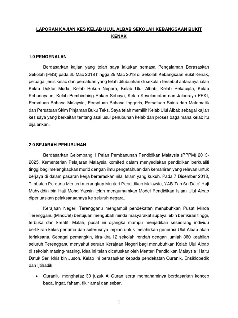 Laporan Kajian Kes Kelab Rukun Negara Sekolah Kebangsaan Bukit Kenak | PDF