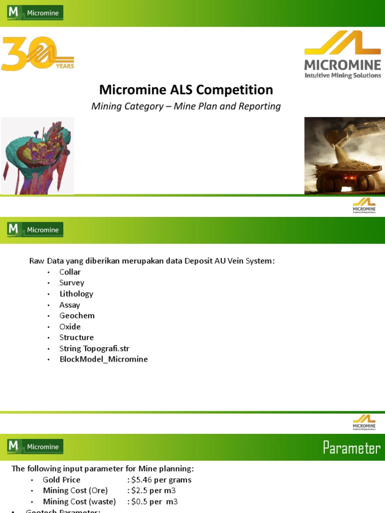 Micromine ALS Competition: Mining Category - Mine Plan and Reporting | PDF