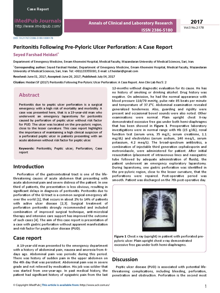 Peritonitis Following Prepyloric Ulcer Perforation A Case Report | PDF ...