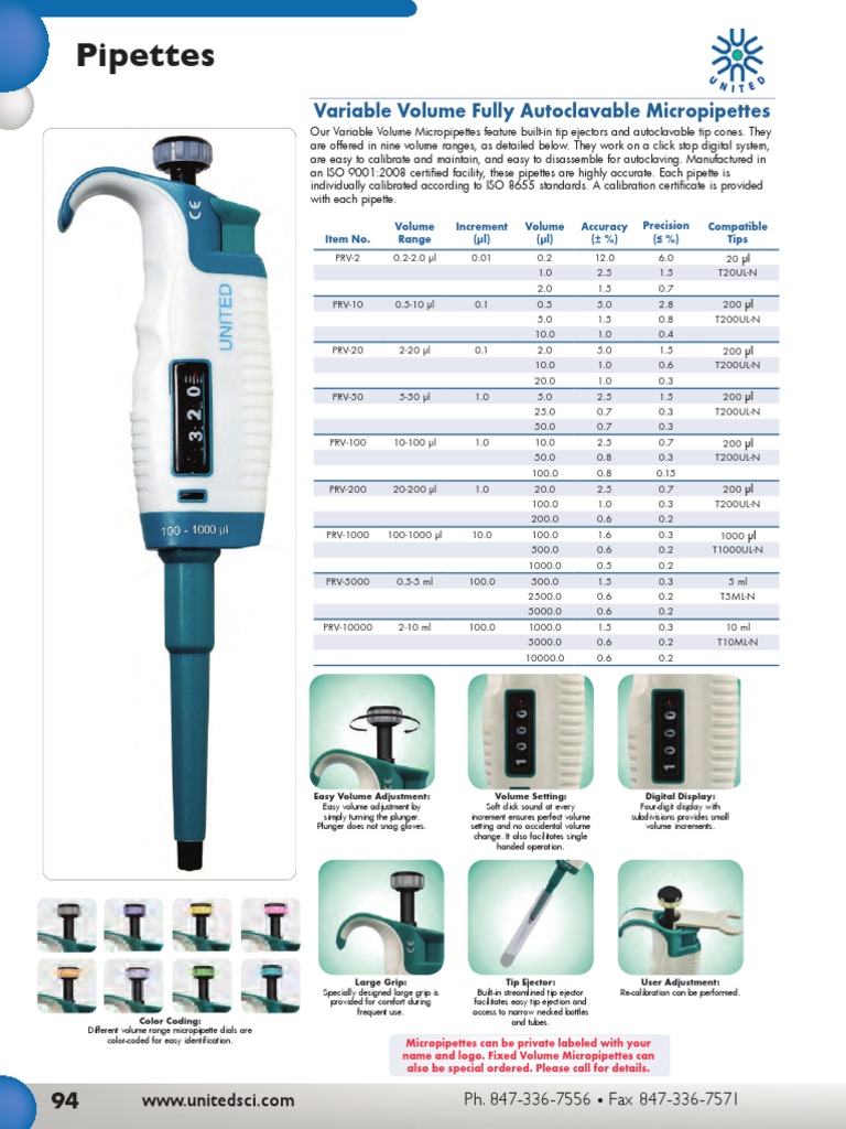Pipettes: Variable Volume Fully Autoclavable Micropipettes | PDF