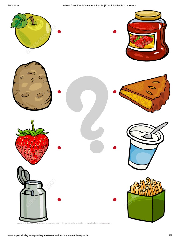 Where Does Food Come From Puzzle - Free Printable Puzzle Games | PDF