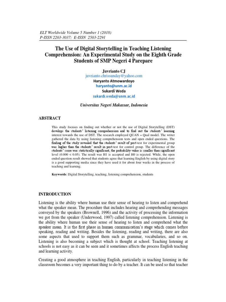 Digital Storytelling in Listening Education | PDF | P Value | Teachers