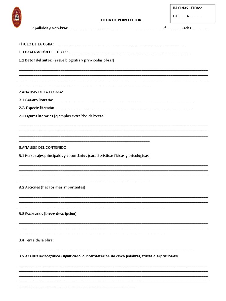 FICHA DE PLAN LECTOR 2do | PDF