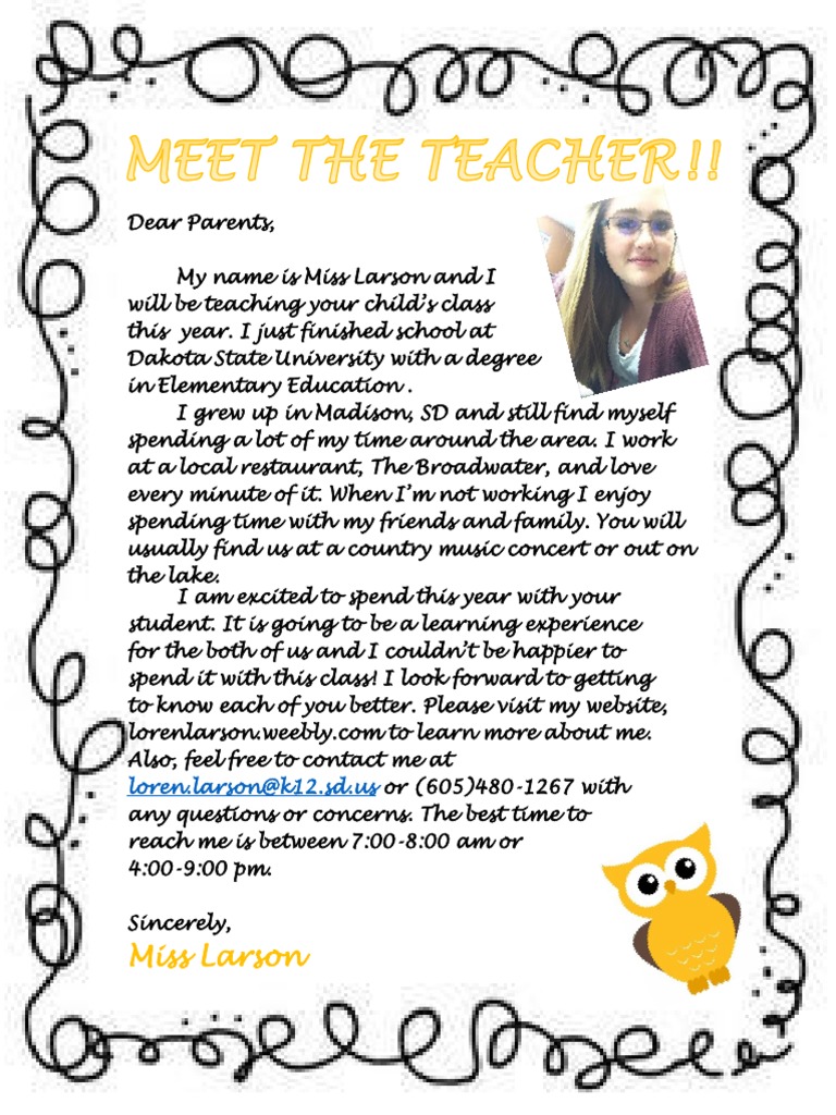 Meet The Teacher Letter | PDF