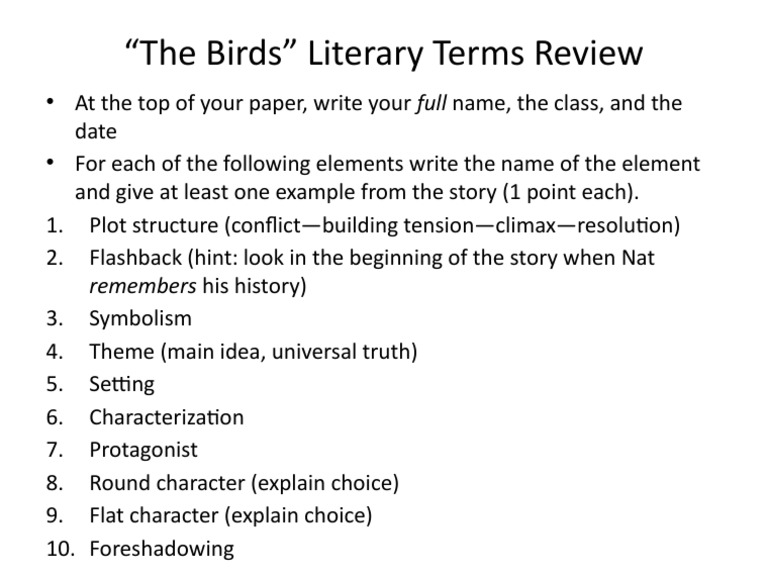 "The Birds" Literary Terms Guide | PDF
